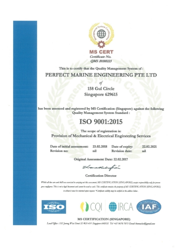 Certifications – Perfect Marine Engineering Pte Ltd